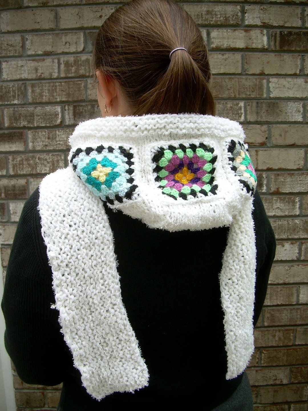 White Hood, Scoodie, Hand Knit Hood, White Hat, White Scarf, Hood, Knit ...