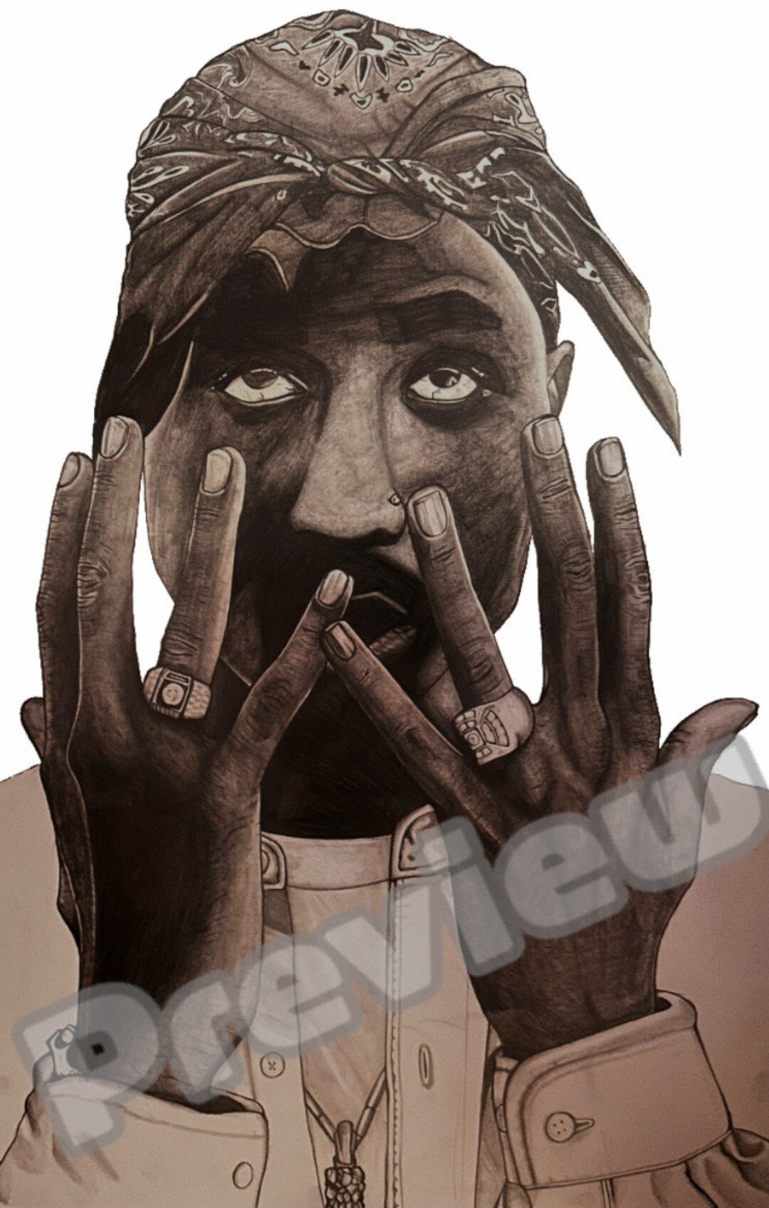 Tupac Shakur A2 Pencil Drawing - Etsy