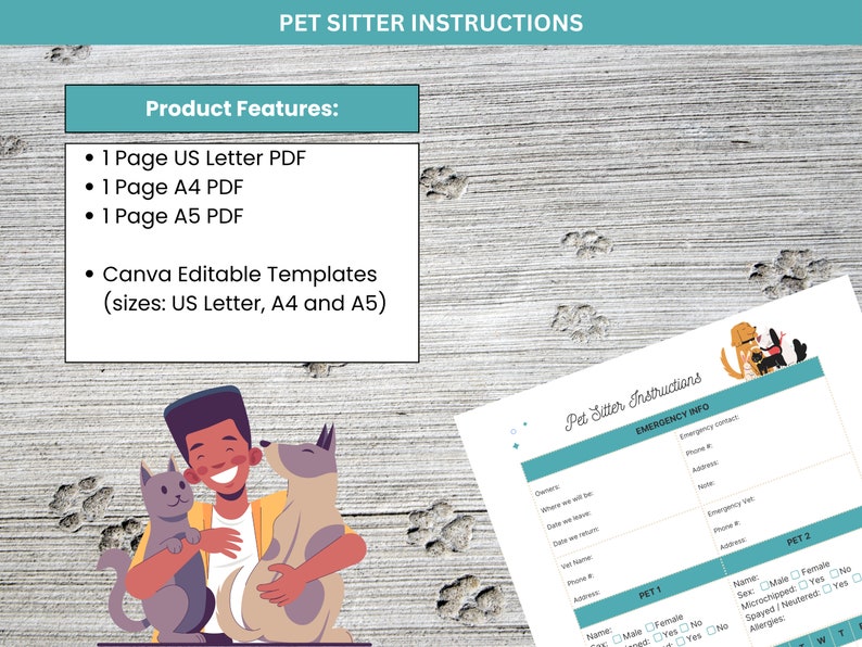 Pet Sitter Instructions, Printable PDF, Canva Template - Etsy