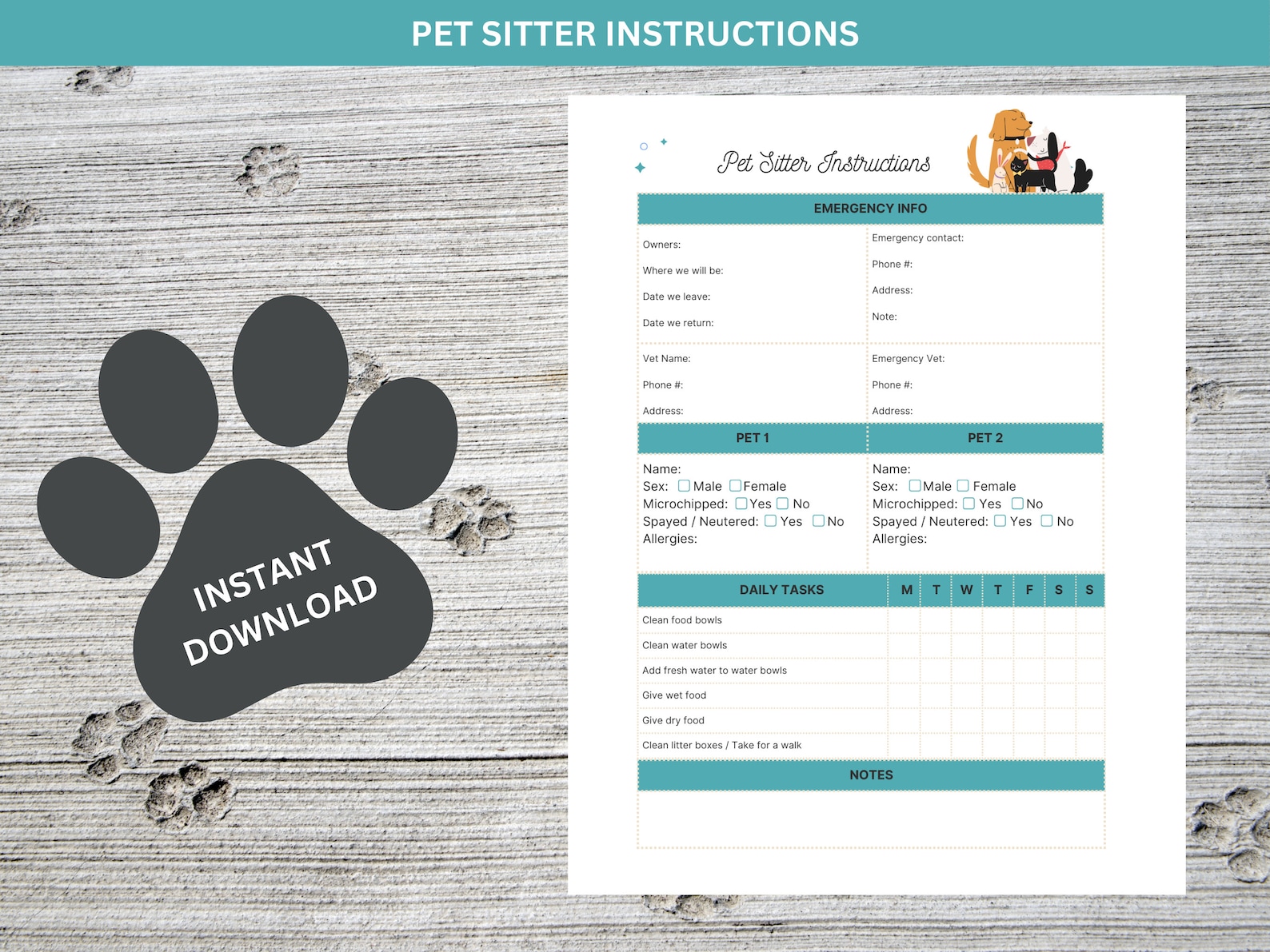 Pet Sitter Instructions, Printable PDF, Canva Template - Etsy