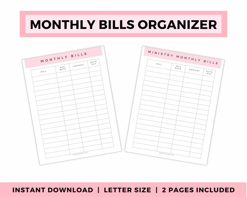 Monthly Bills Organizer Printable - Etsy