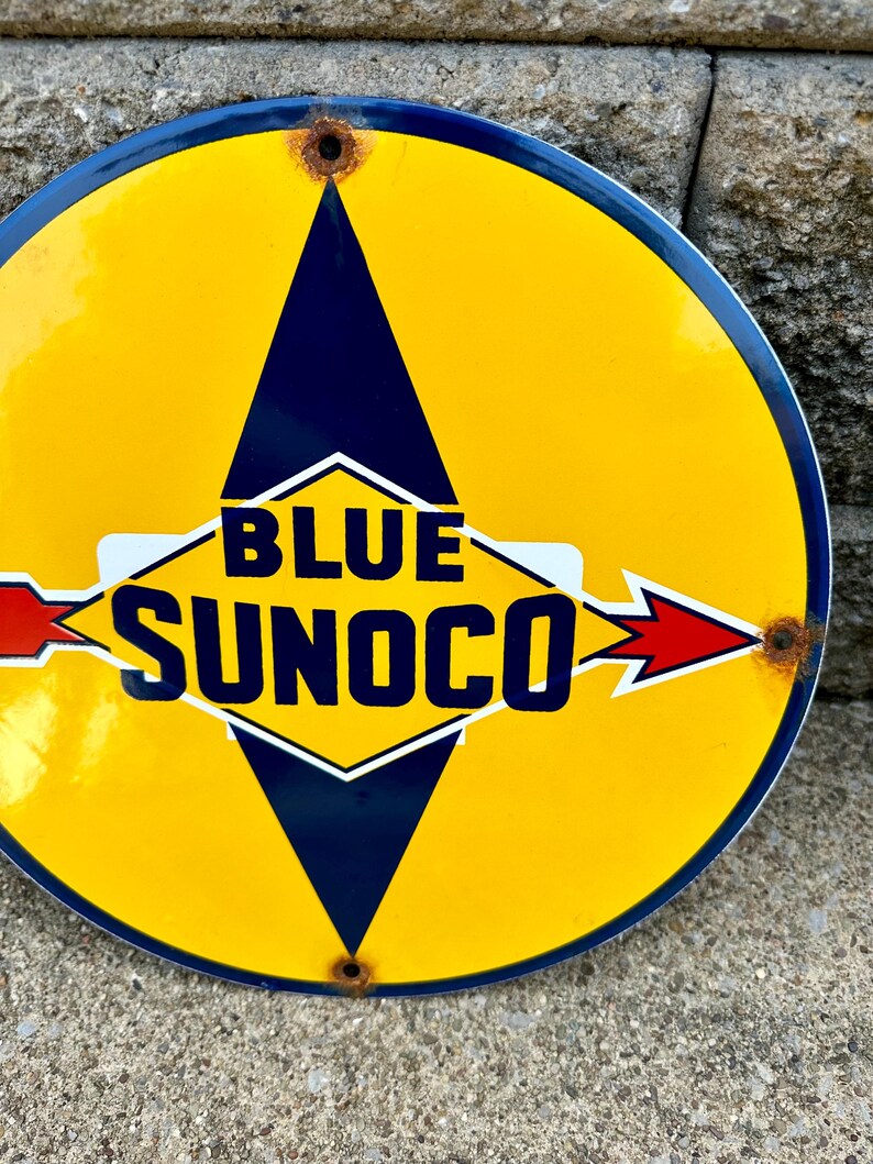 Vintage Sunoco Gasoline Porcelain Sign Gas Motor Oil Pump Plate Station ...