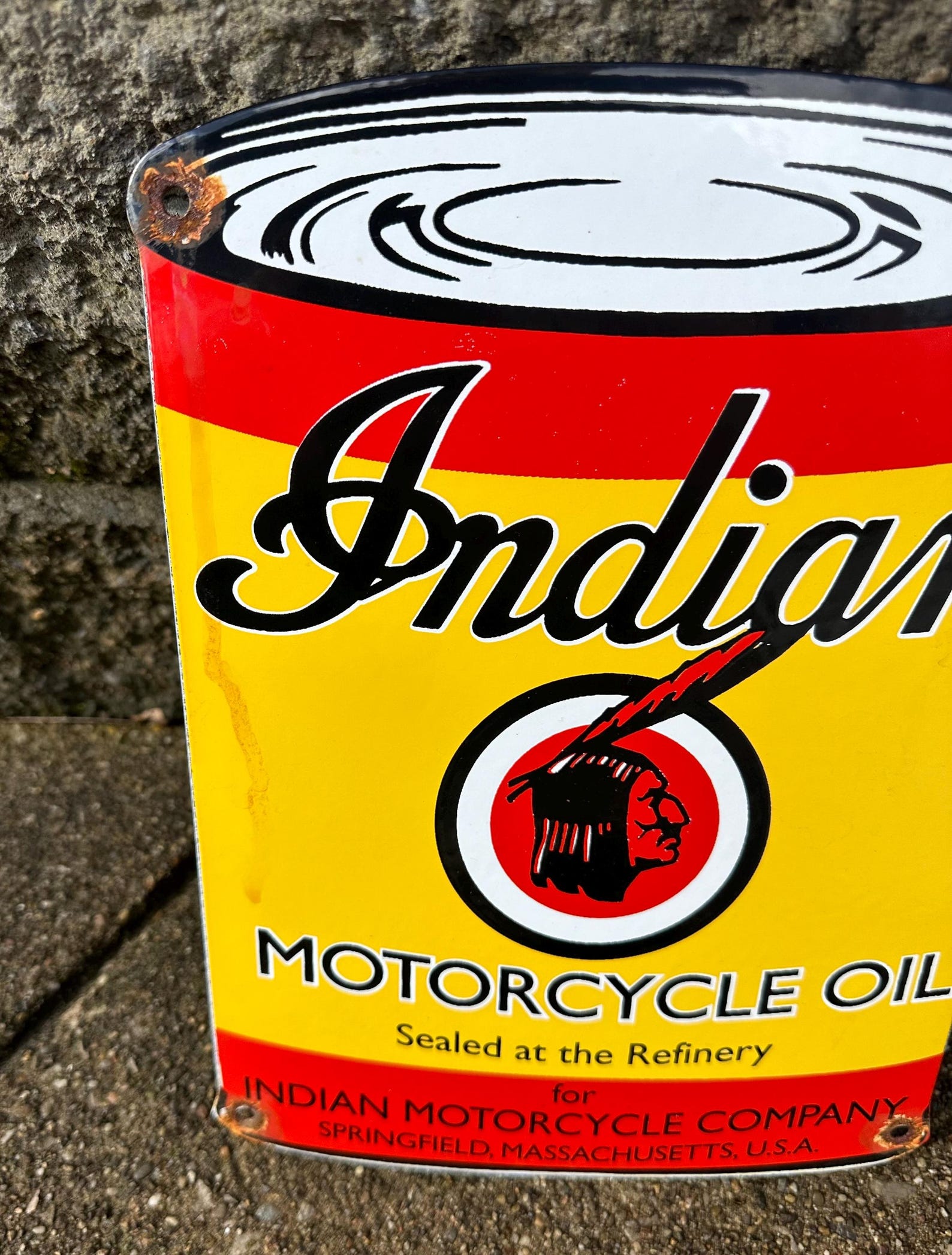 Vintage Indian Motorcycle Porcelain Sign Bike Gas Motor Oil Sales Parts ...