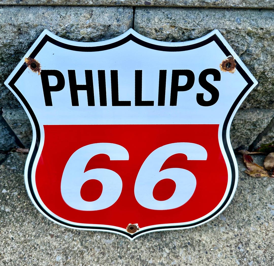 Vintage Phillips Route 66 Porcelain Sign Highway Marker Road Oil Pump ...