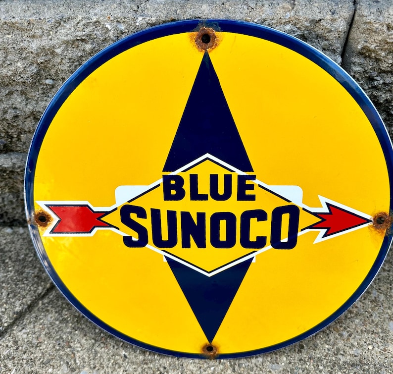 Vintage Sunoco Gasoline Porcelain Sign Gas Motor Oil Pump Plate Station ...
