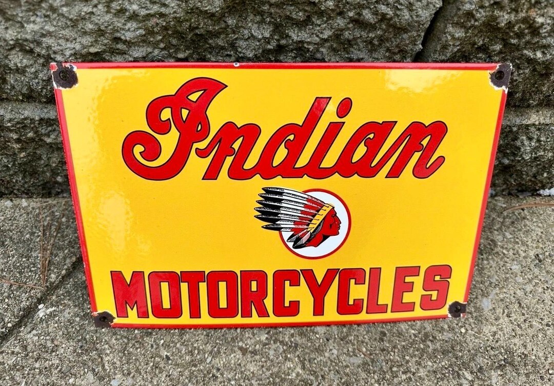 Vintage Indian Motorcycle Porcelain Sign Bike Gas Motor Oil Sales Parts ...