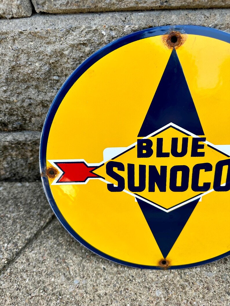Vintage Sunoco Gasoline Porcelain Sign Gas Motor Oil Pump Plate Station ...