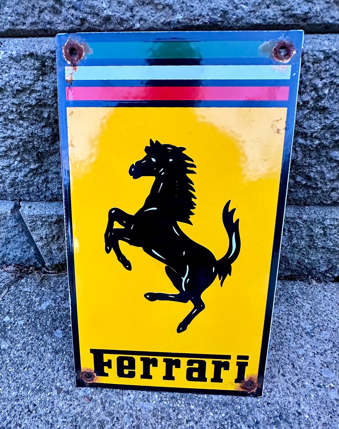 Vintage Ferrari Porcelain Sign Dealership Italian Sports Car Gas Motor ...