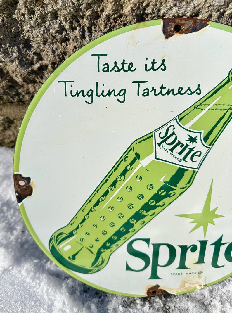 Vintage Sprite Porcelain Sign Pop Soda Bottle Restaurant Garage Mancave ...