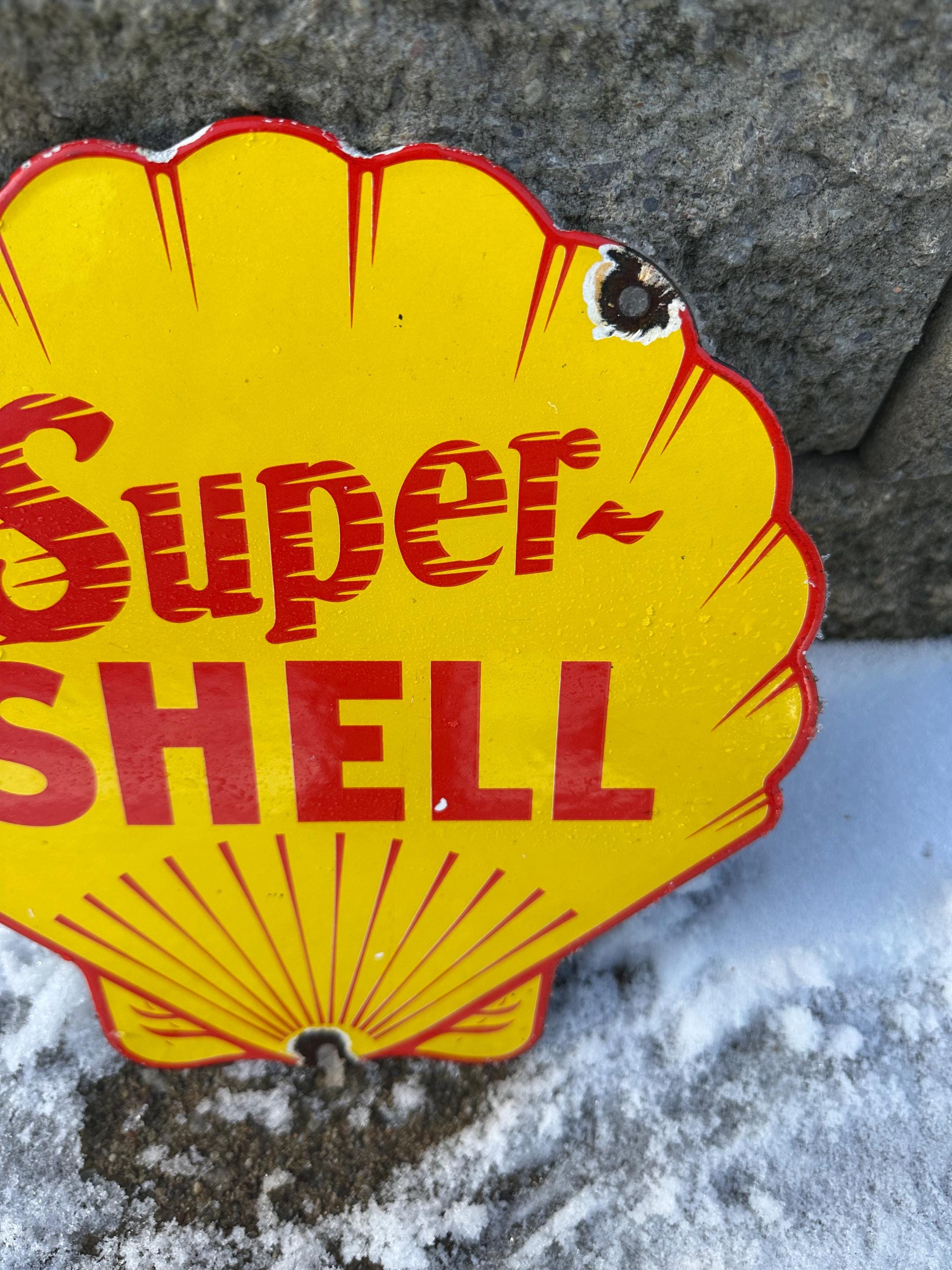 Vintage Super Shell Porcelain Sign Gas Motor Oil Pump Plate Station ...