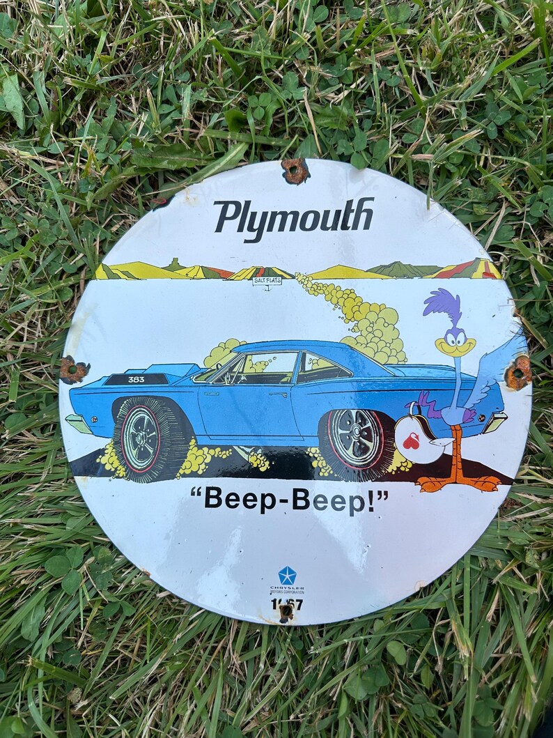 Vintage Dodge Plymouth Road Runner Porcelain Sign 1967 Gas Motor Oil Pump Plate Station Garage ...