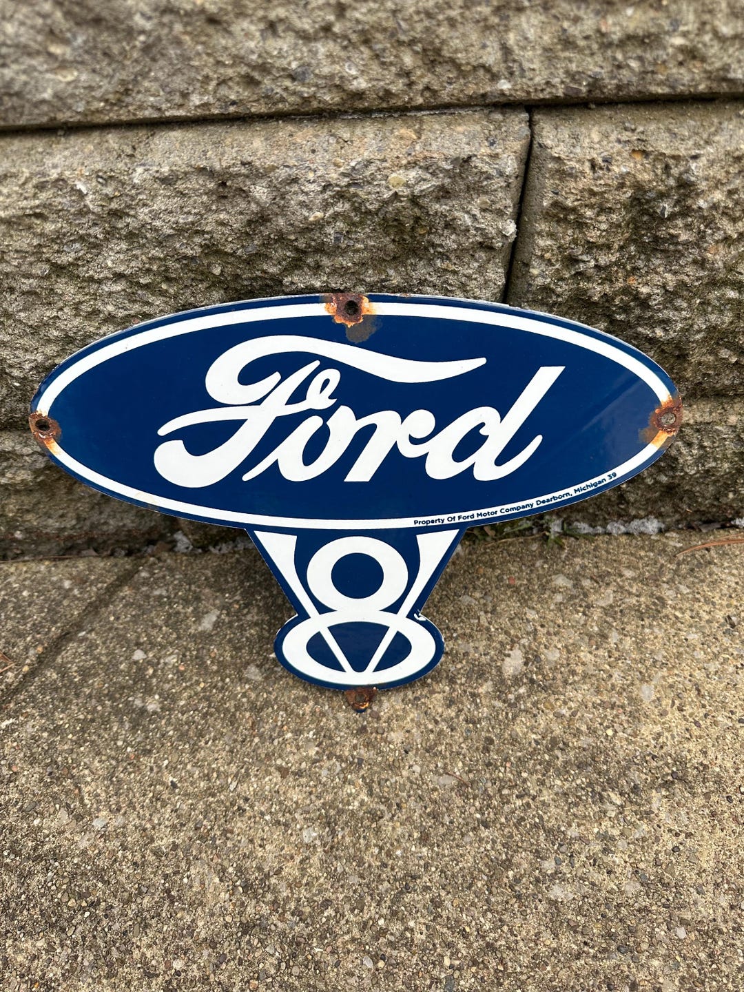 Vintage Ford V8 Sales Service Porcelain Sign Gas Motor Oil Pump Plate ...