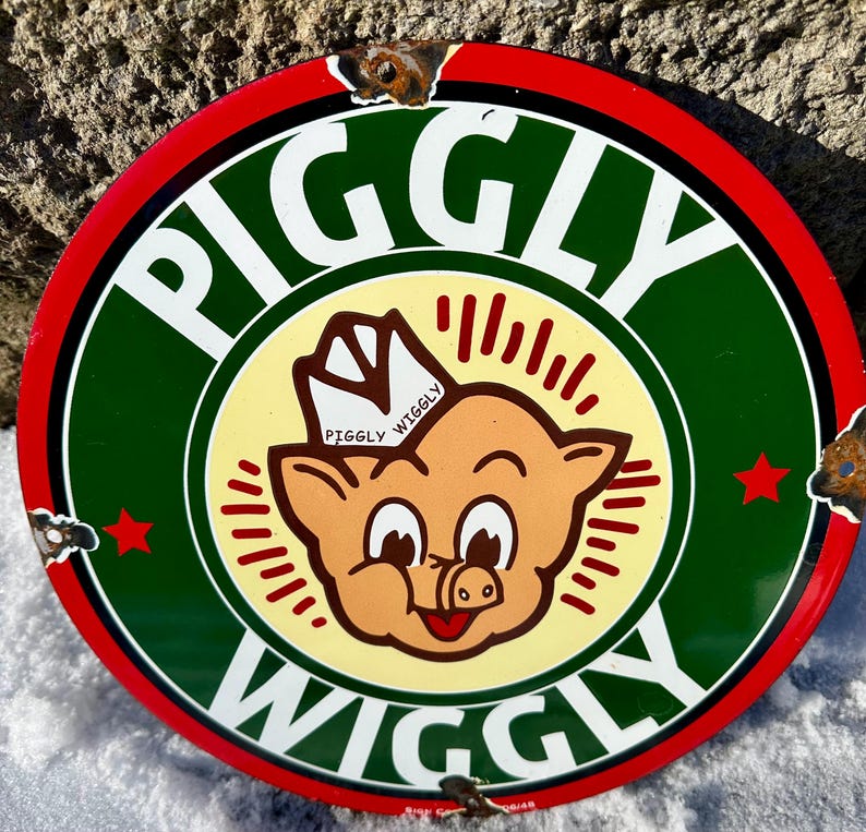 Vintage Piggly Wiggly Die-cut Porcelain Sign Grocery Store Restaurant ...