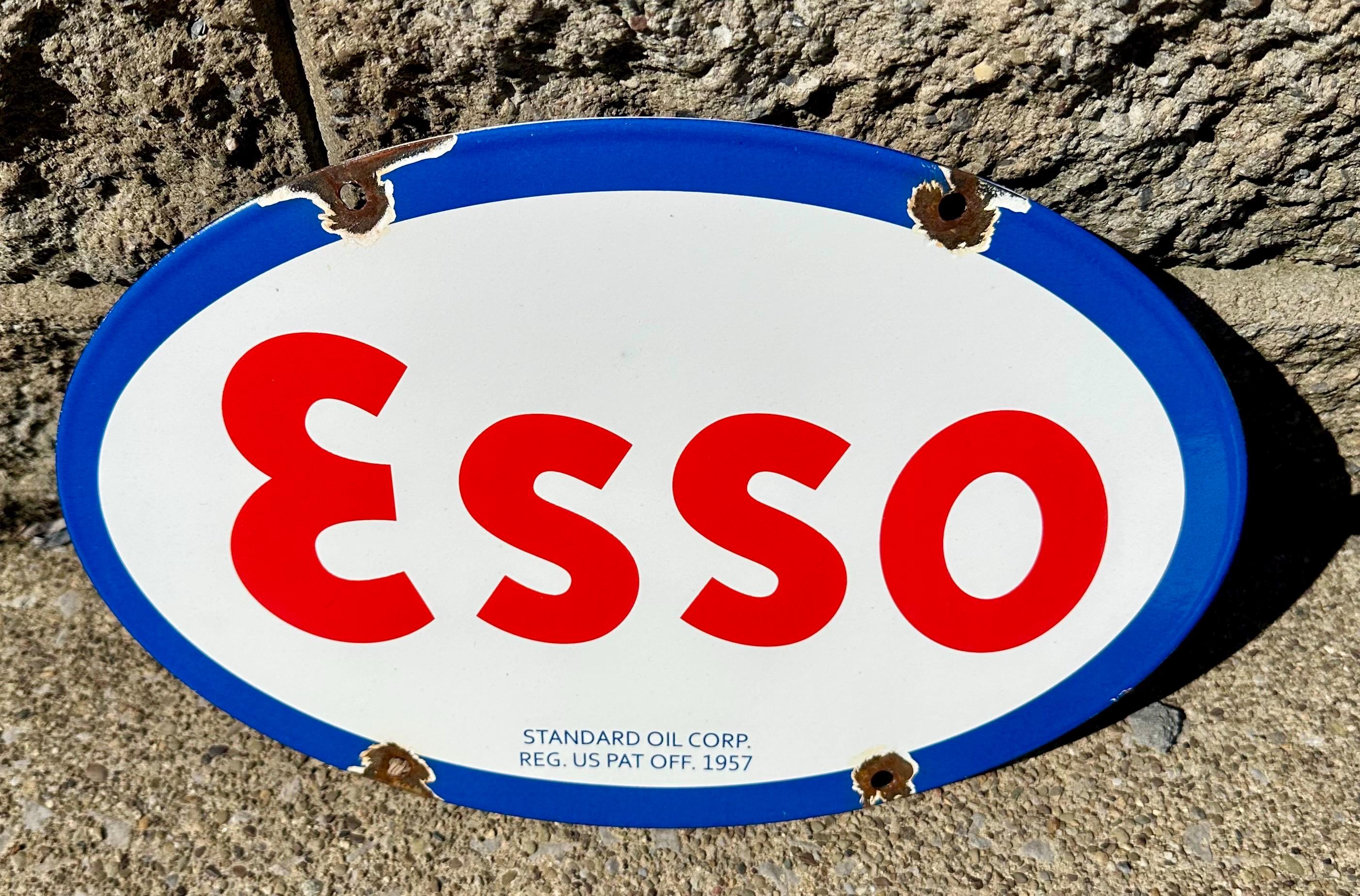 Vintage Esso Tiger Porcelain Sign 1957 Gas Motor Oil Pump Plate Station ...