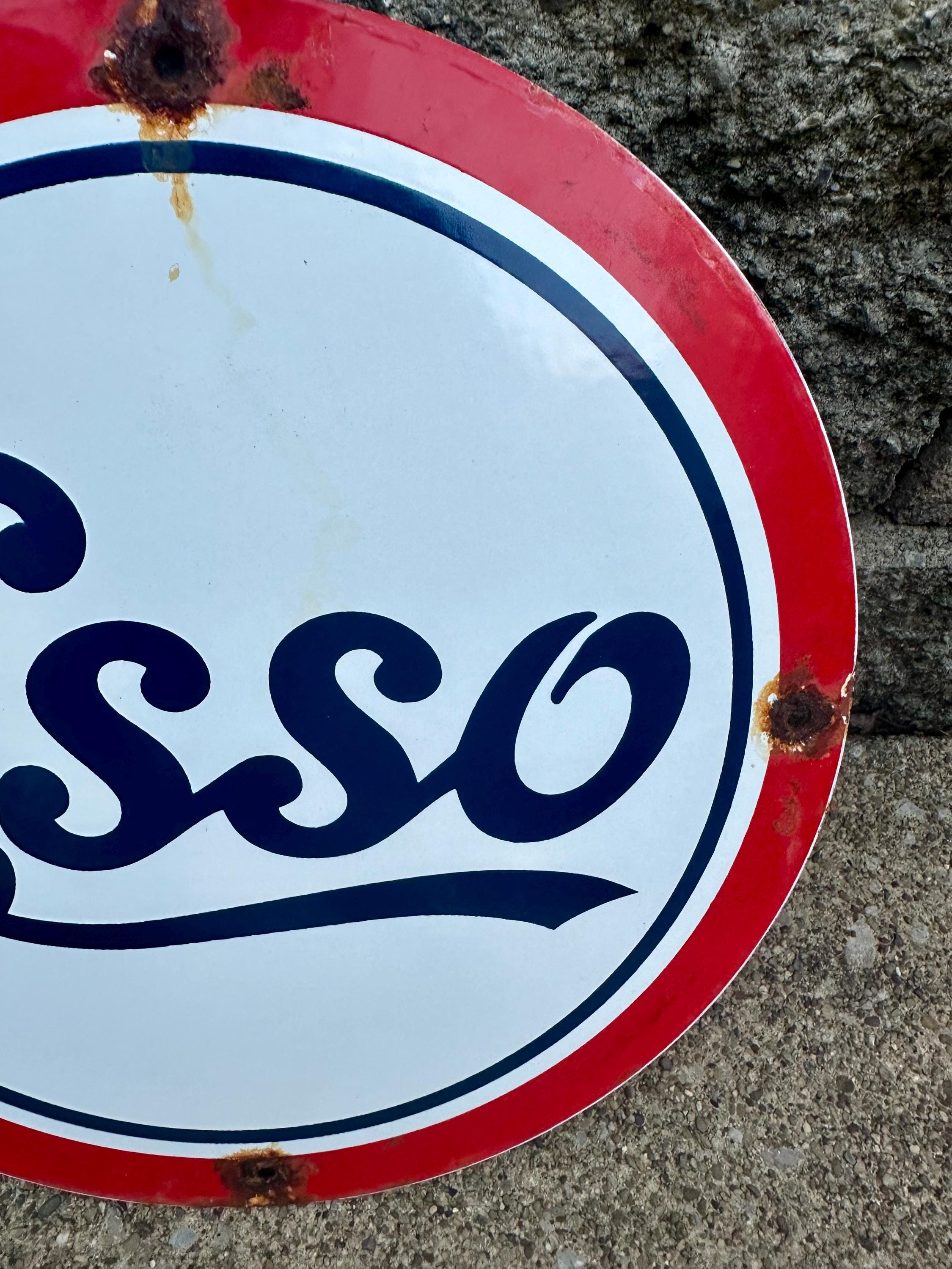 Vintage Esso Tiger Porcelain Sign Gas Motor Oil Pump Plate Station ...