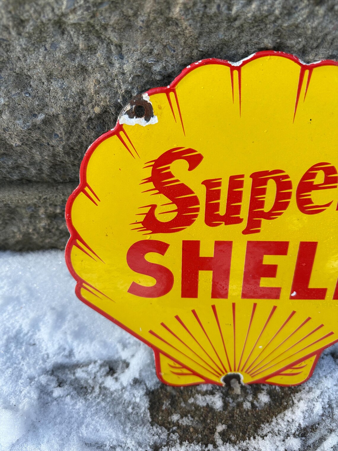 Vintage Super Shell Porcelain Sign Gas Motor Oil Pump Plate Station ...
