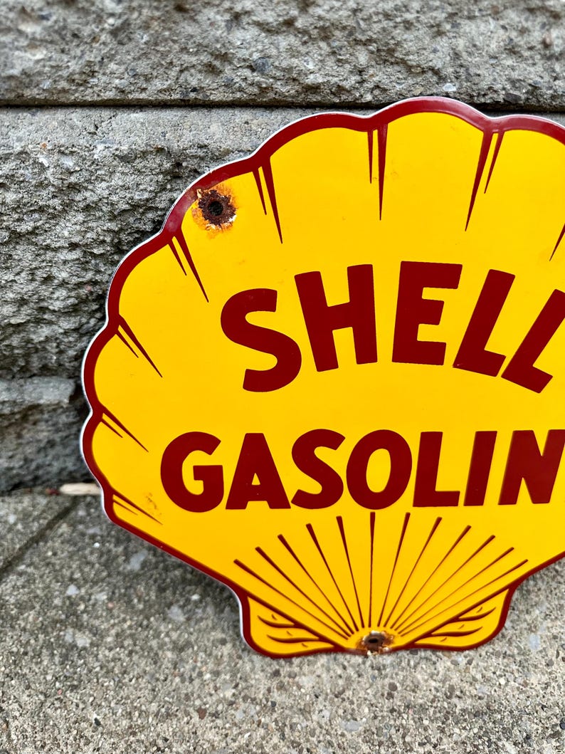 Vintage Shell Clam Gasoline Porcelain Sign Gas Motor Oil Pump Plate ...