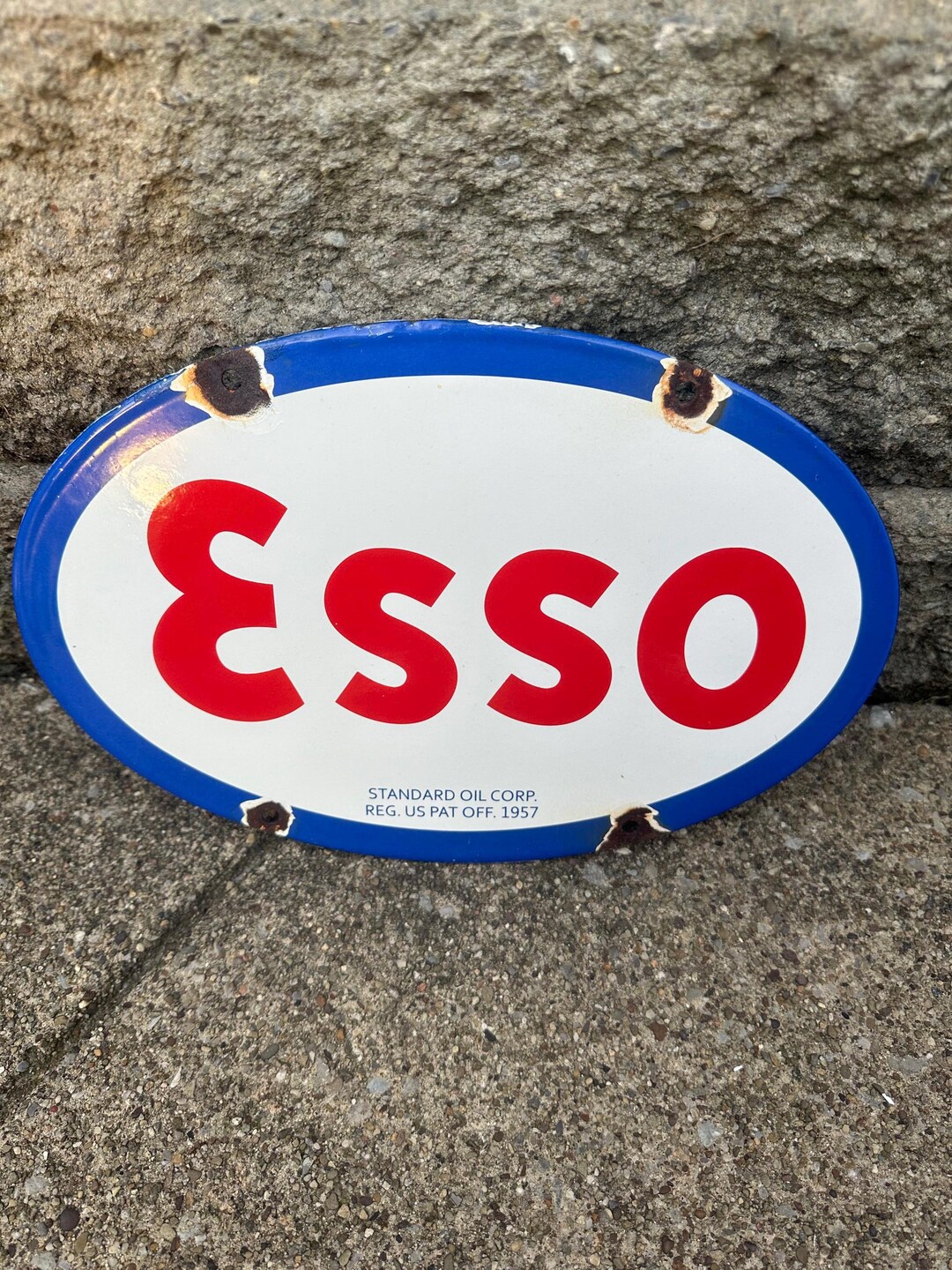 Vintage Esso Tiger 1957 Porcelain Sign Gas Motor Oil Pump Plate Station ...