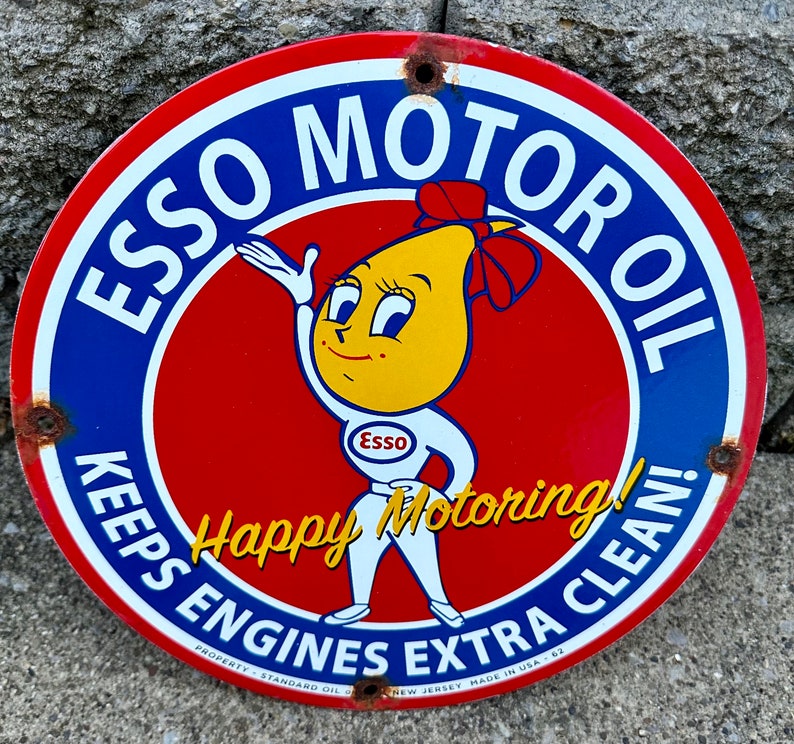 Vintage Esso Standard Gasoline Porcelain Sign Gas Motor Oil Pump Plate ...