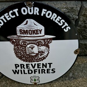 Vintage Smokey the Bear Porcelain Sign Forest Camping Park Ranger ...
