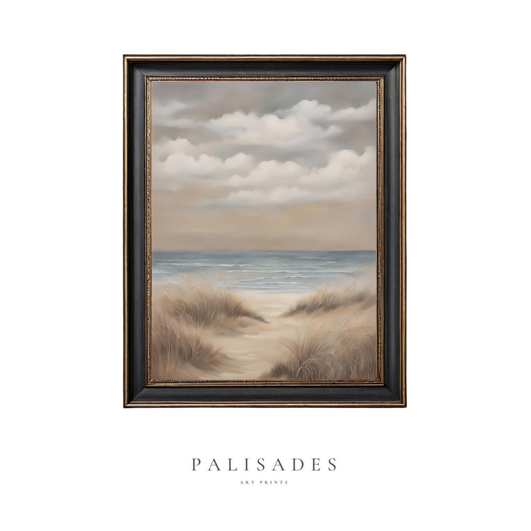 Muted Tan Coastal Landscape Vintage Painting | Tonal Wall Art ...
