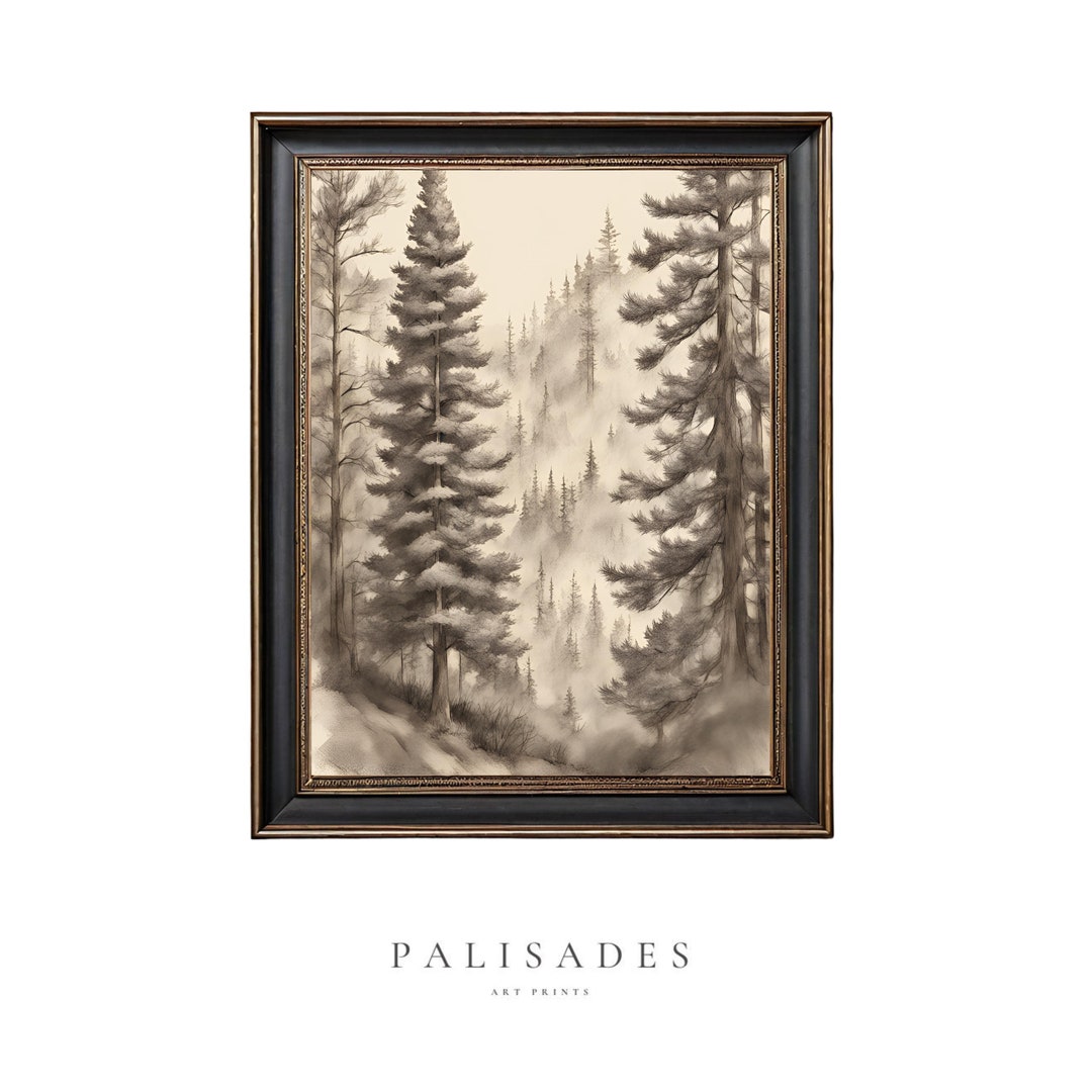 Vintage Pine Tree Drawing Print | Neutral Tree Sketch | Digital ...