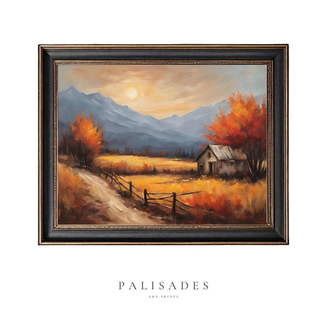 PRINTABLE Warm Autumn Landscape Painting Vintage Rustic Fall Art ...