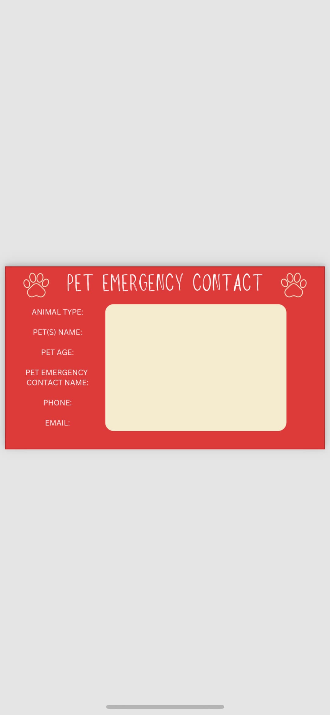 Pet Emergency Card Printable in Case of Emergency, Contact Card, Safety ...