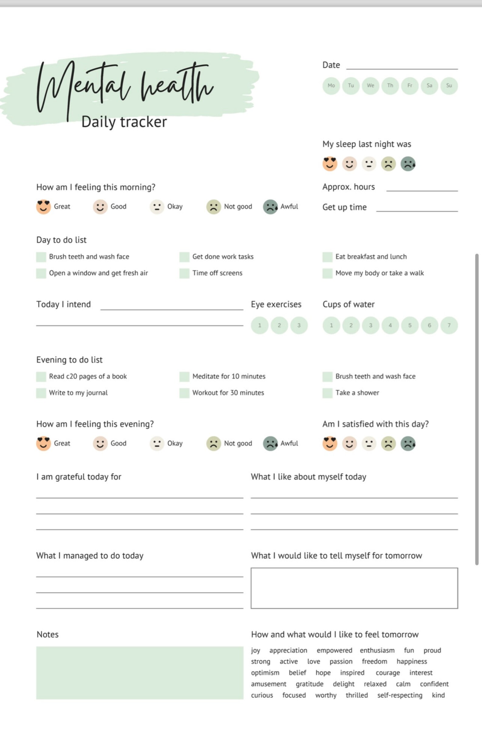 Digital Mental Health Tracker, Digital Mental Health Journal, Self Care ...
