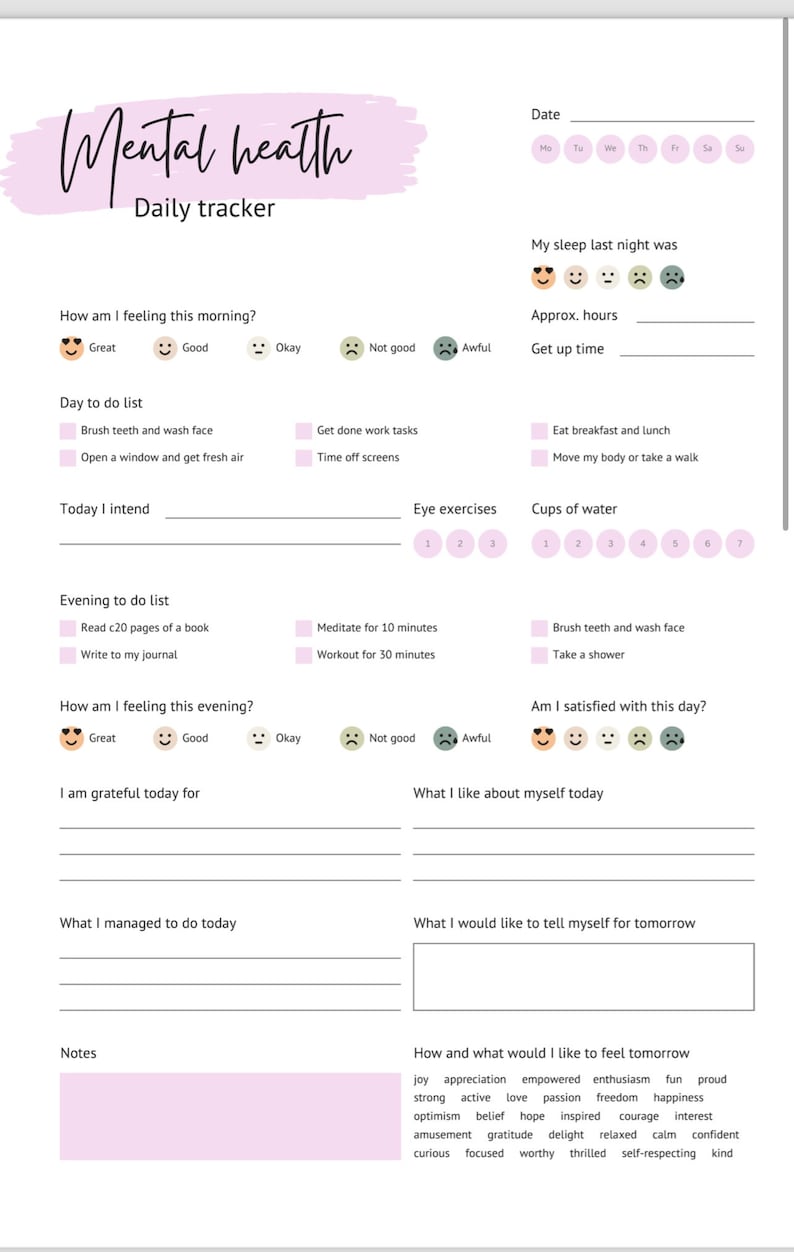Digital Mental Health Tracker, Digital Mental Health Journal, Self Care ...