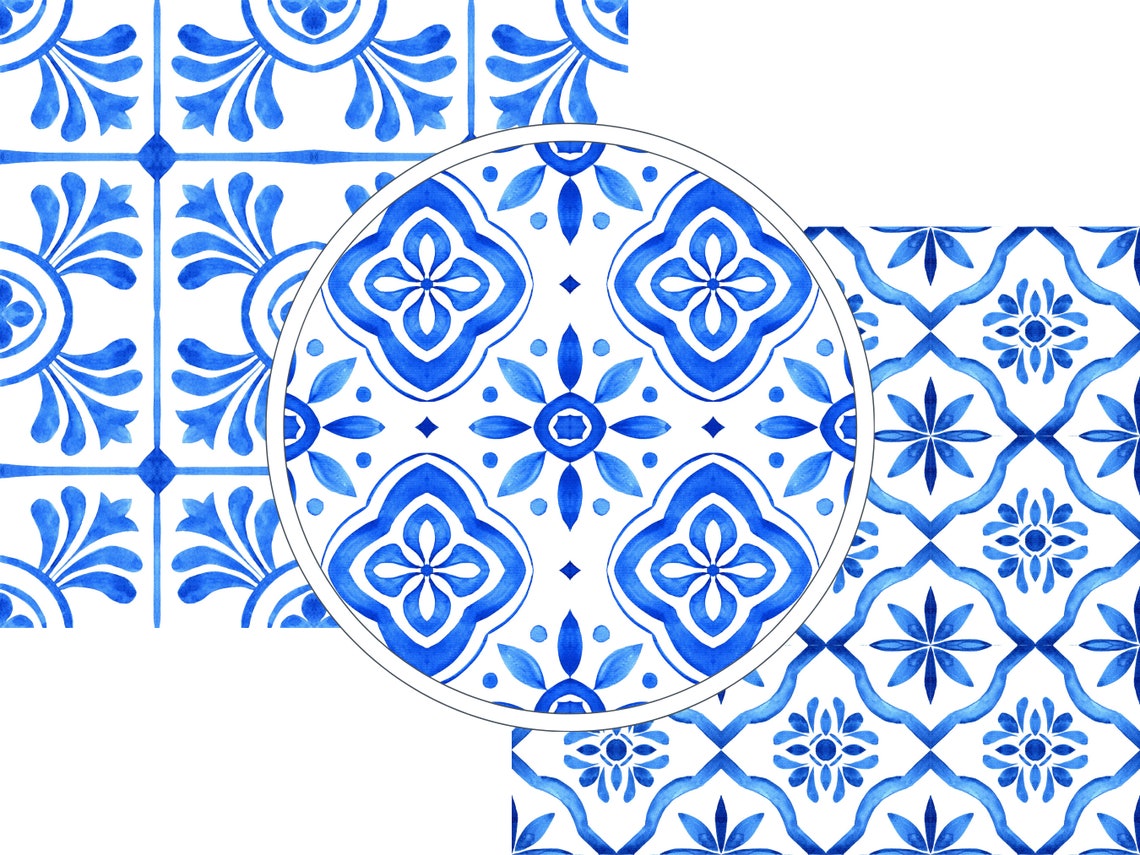 Mediterranean Blue Tile Seamless Patterns - Digital Patterns - Digital ...
