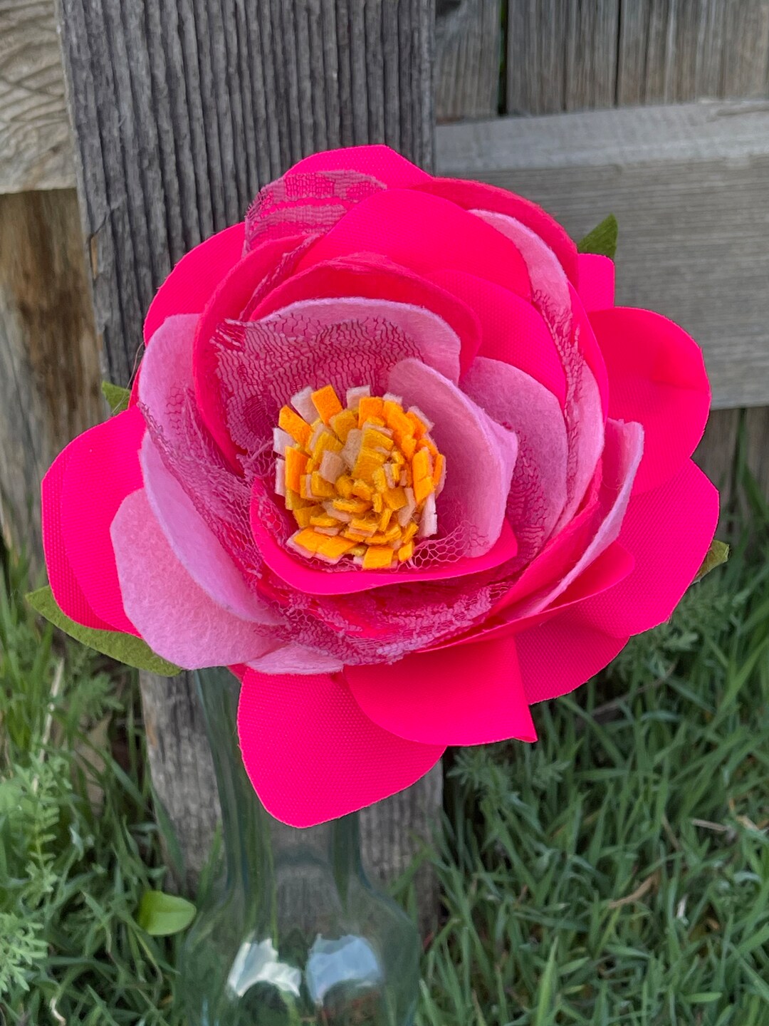 Camellia Handmade Fabric Hot Pink Lace Flowers Custom by the Stem - Etsy