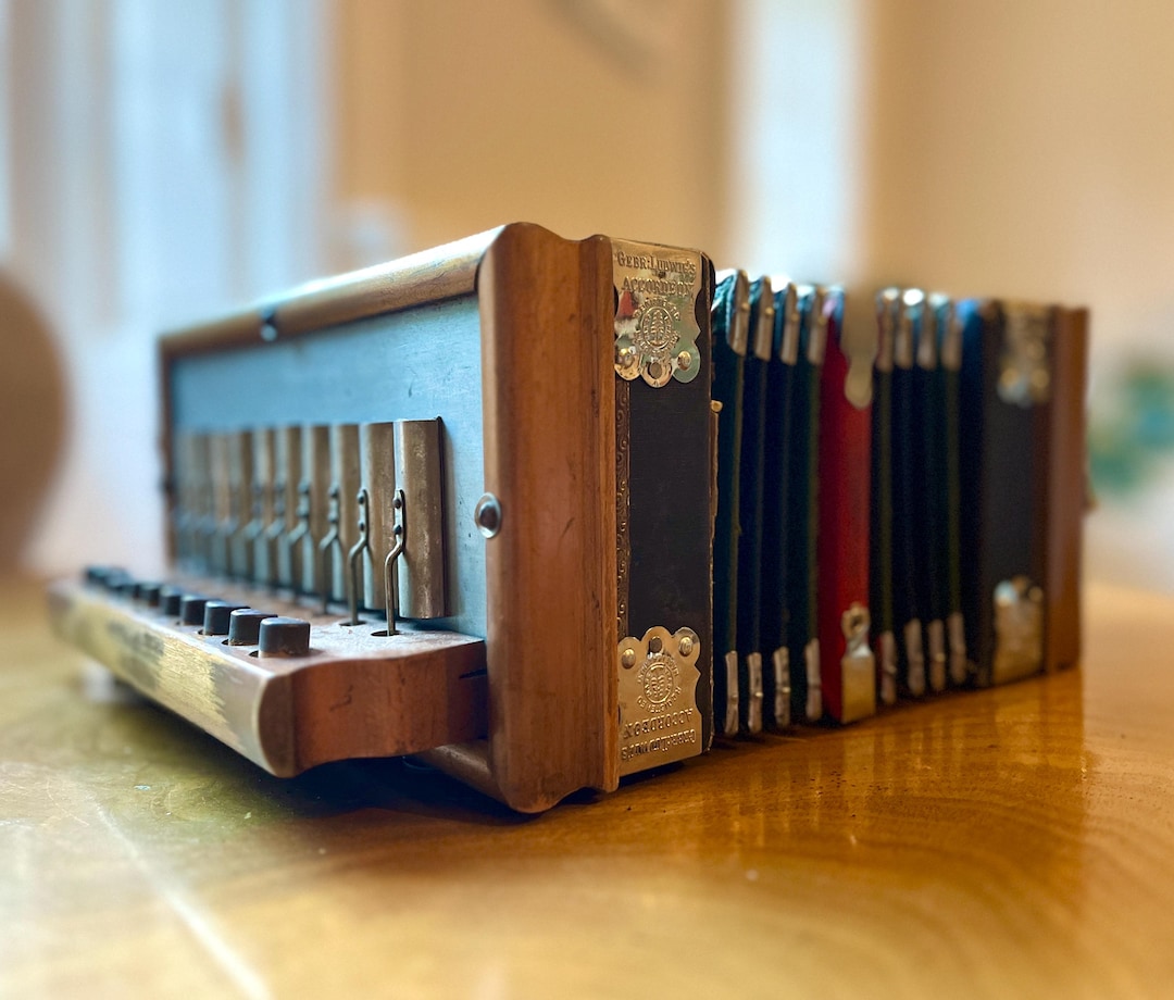 Antique German Wooden Accordion GEBR.LUDWIG Pine Trees, Bronze Steel ...