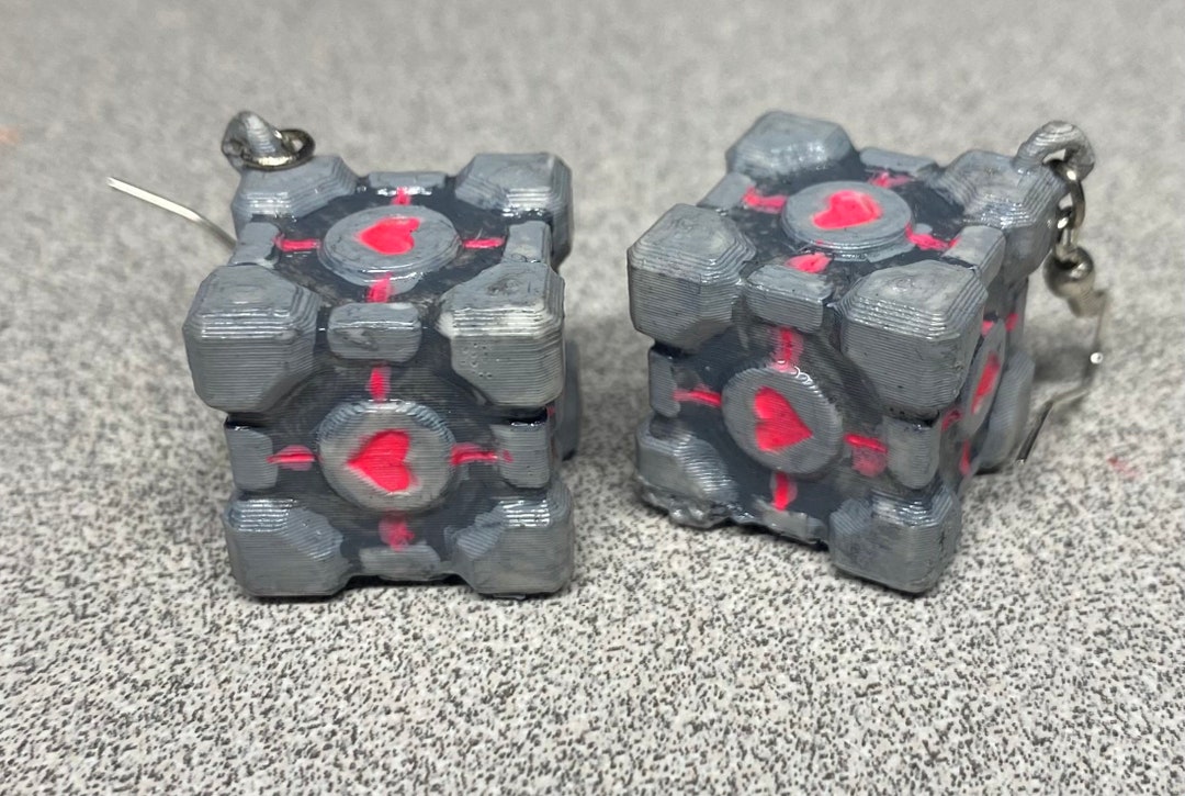 3d Printed Companion Cube Earrings - Etsy