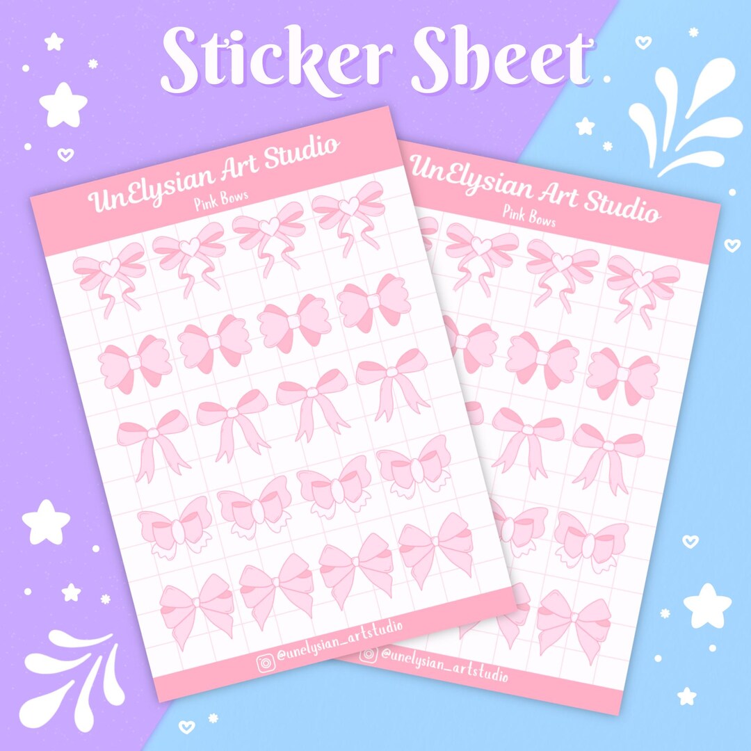 Coquette Pink Bow Sticker Sheet | Calendar or Planner Stickers ...