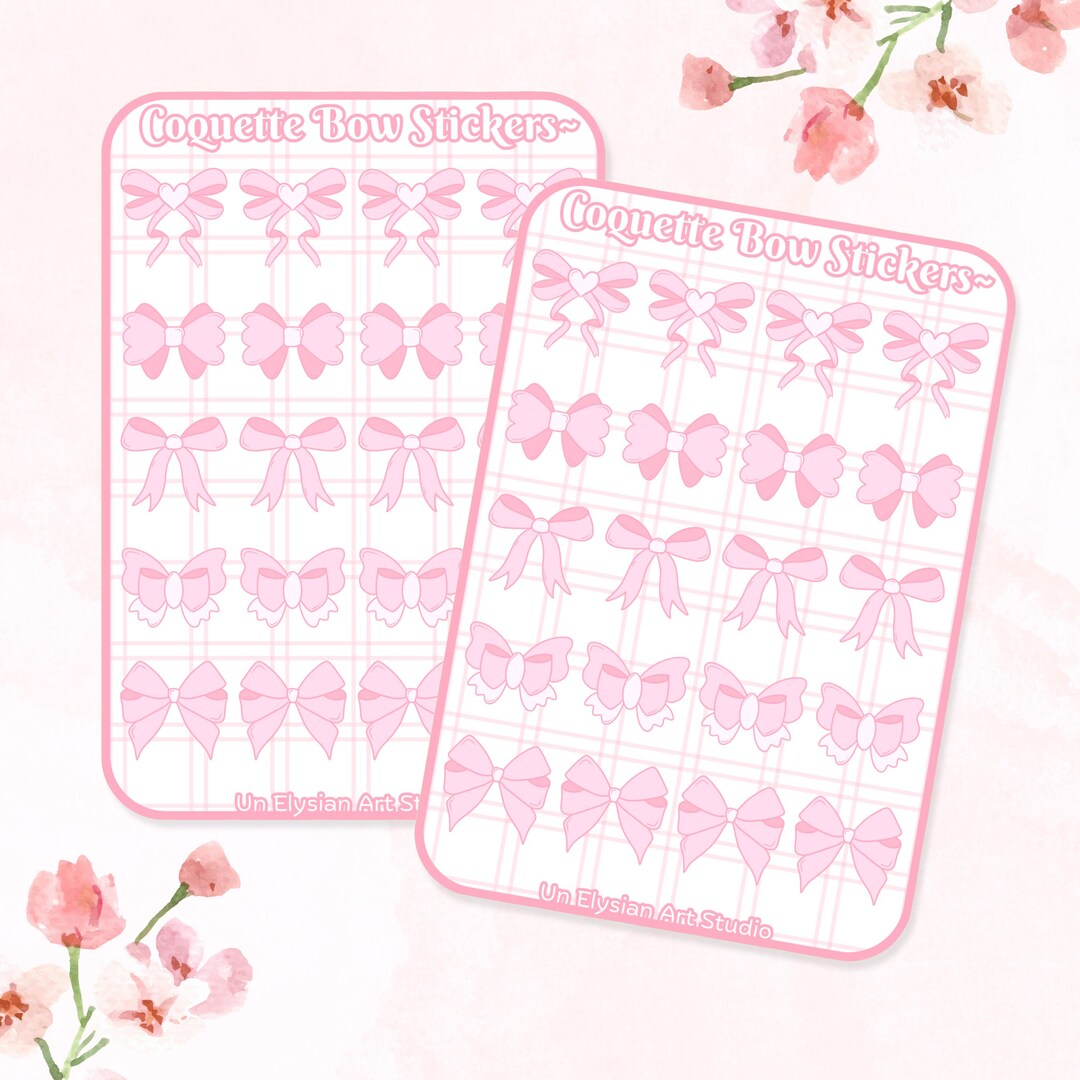Coquette Pink Bow Sticker Sheet Cute Stickers, Bullet Journalling ...
