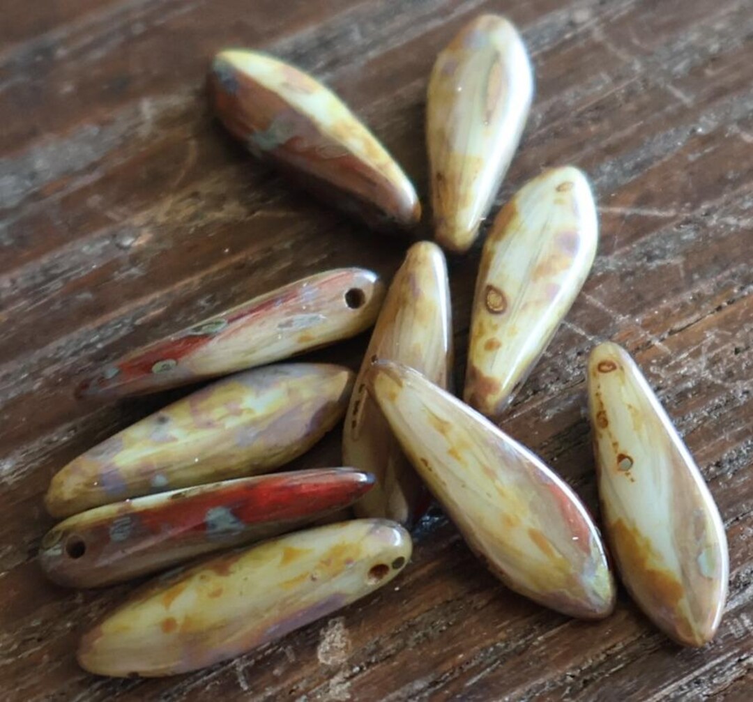 10 Czech Glass Beads - 5x16mm Sage Green Daggers Picasso Czech Beads - Etsy