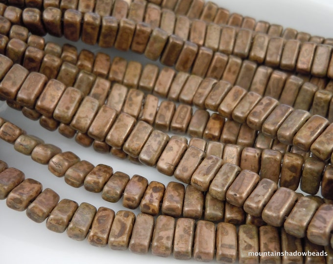NEW Czech Brick Beads Opaque Beige Matte Copper Picasso Czechmates 6mm ...