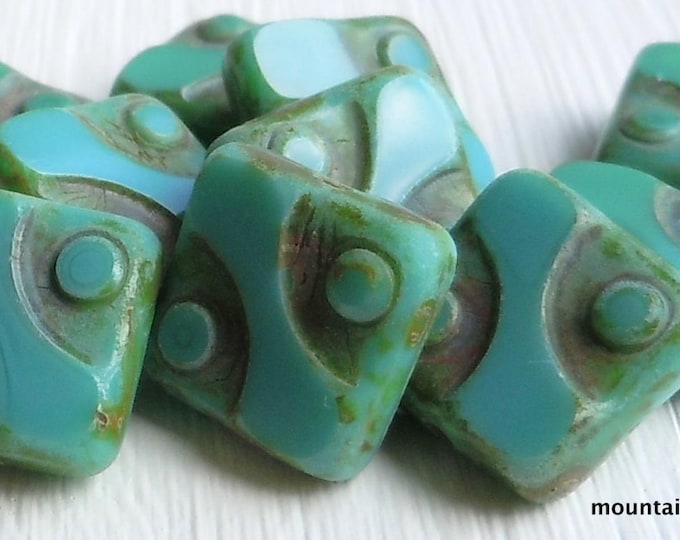 6 Czech Picasso Bead - Czech Glass Beads 10mm Square Bead - Opaque ...
