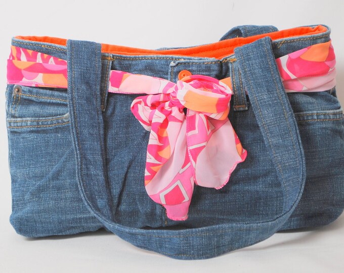 Blue Denim Recycled Jean Purse With Orange Lining - Etsy