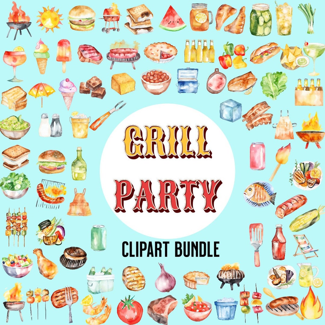 80 Watercolour Grill Party Clipart Bundle, Summer Barbecue Clipart,png ...