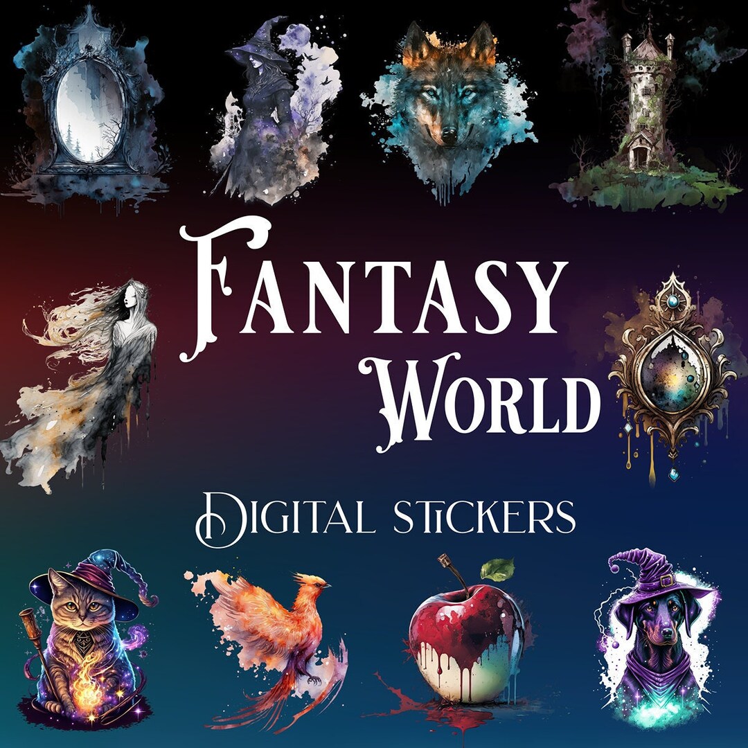 67 Fantasy World Digital Stickers, PNG Stickers, Fantasy Creatures, Mystic Vibes, Magical ...
