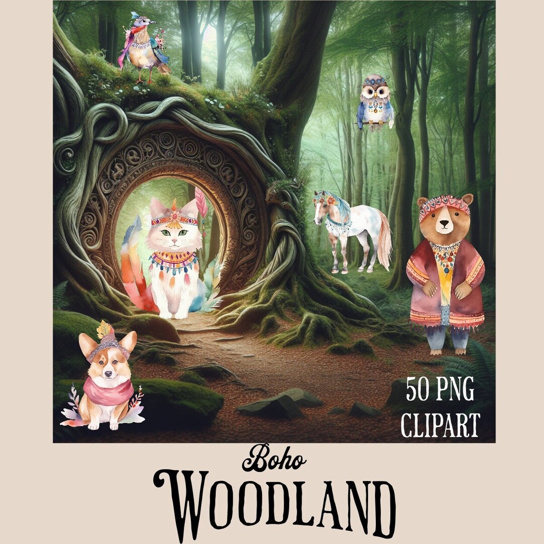 Boho Woodland Animals PNG Clipart, Cute Boho Woodland, Watercolour Boho ...
