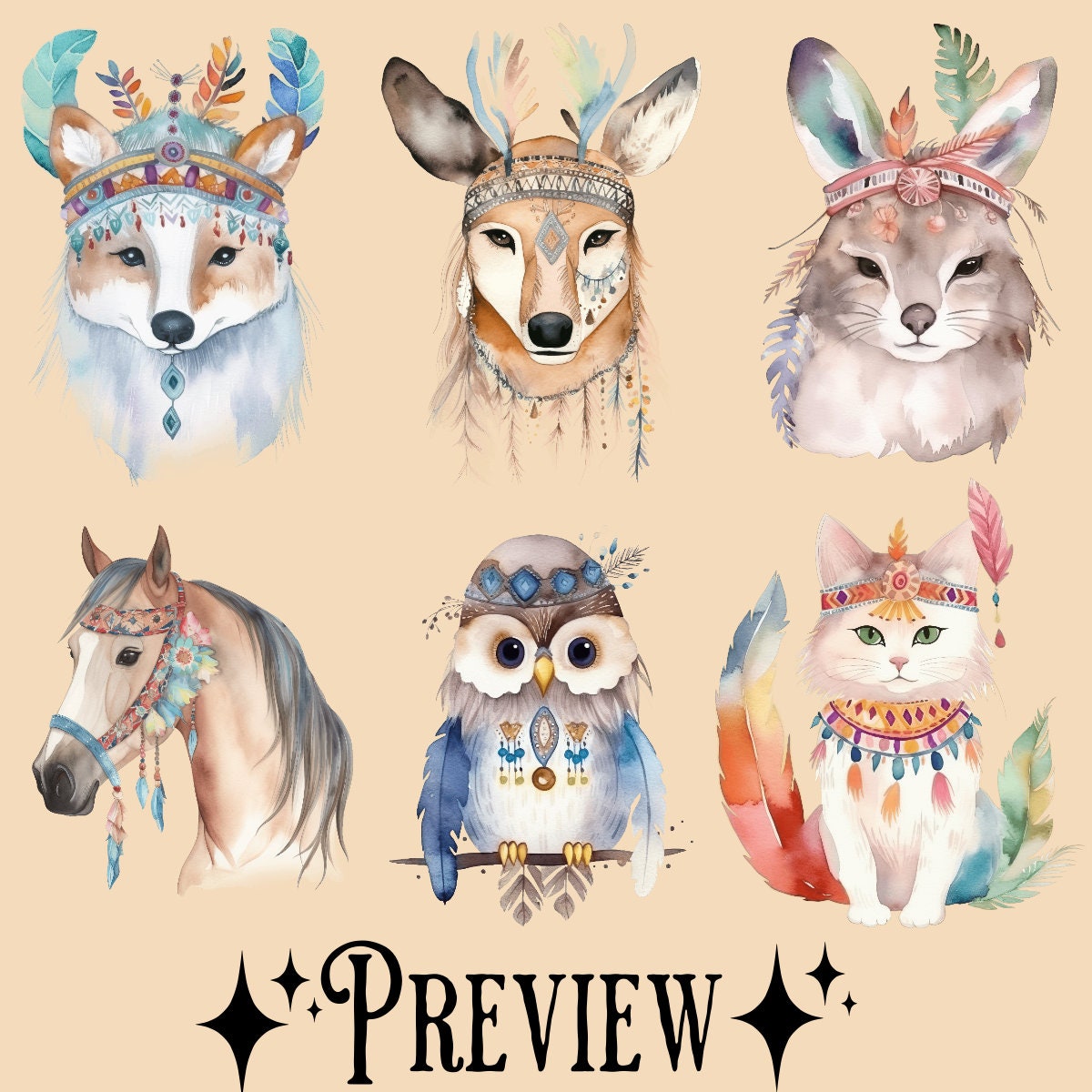 Boho Woodland Animals PNG Clipart, Cute Boho Woodland, Watercolour Boho ...