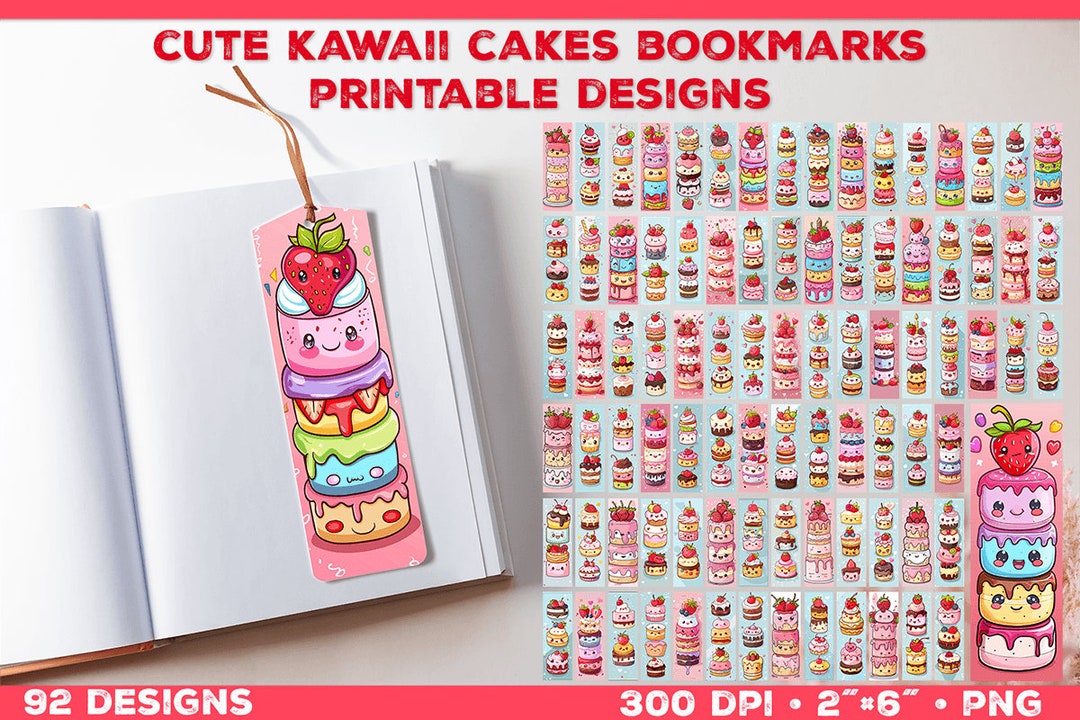 Cute Kawaii Cake Bookmarks, Bookmark Designs, Kawaii Cake, Printable ...