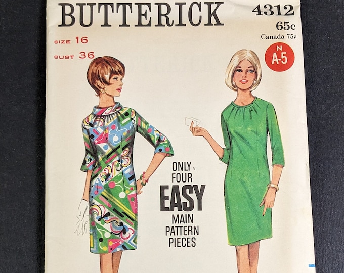 Vintage Butterick 60s 1960s EASY Sewing Pattern 4312 Sz 14 Modern Size ...