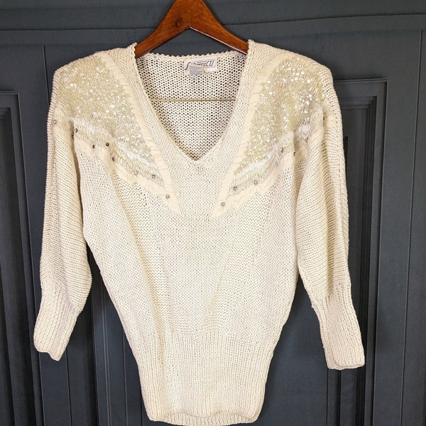 White Sequin Sweater - Etsy