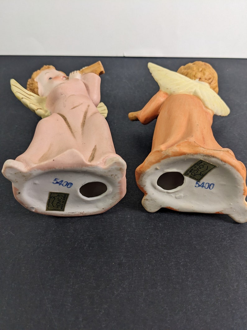 Two Vintage Homco Angels - Bisque Ceramic Cherubs Christmas Decoration ...