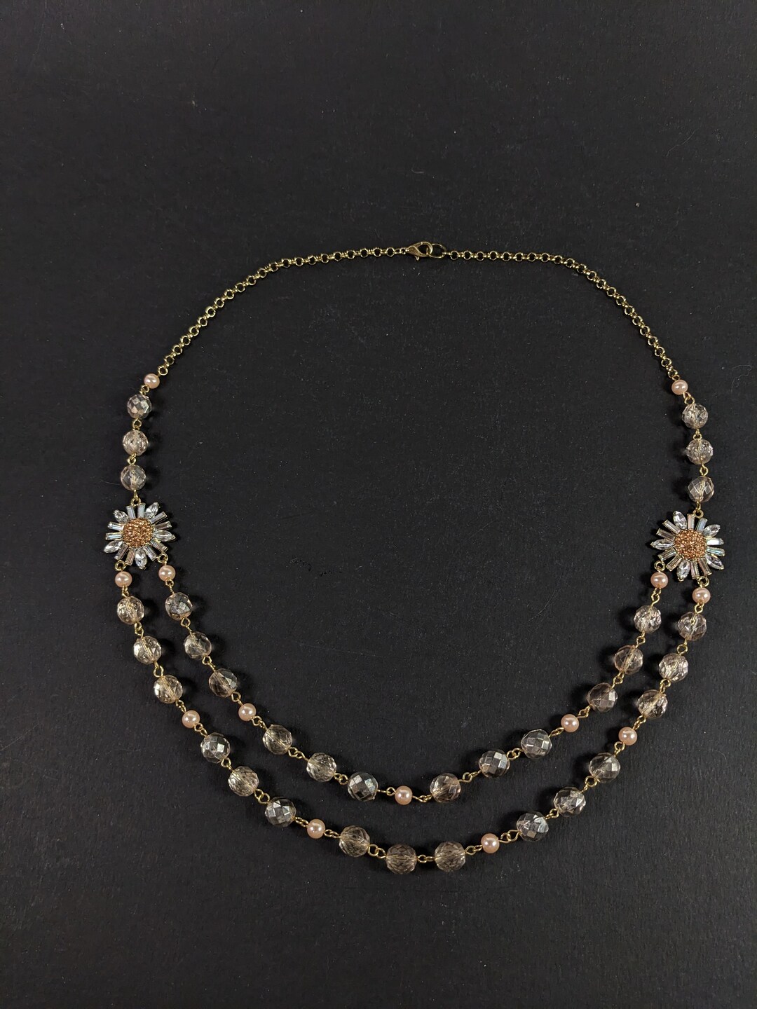 Vintage Crystal Bead Rhinestone Flower Necklace - Pink and Blue 60's ...