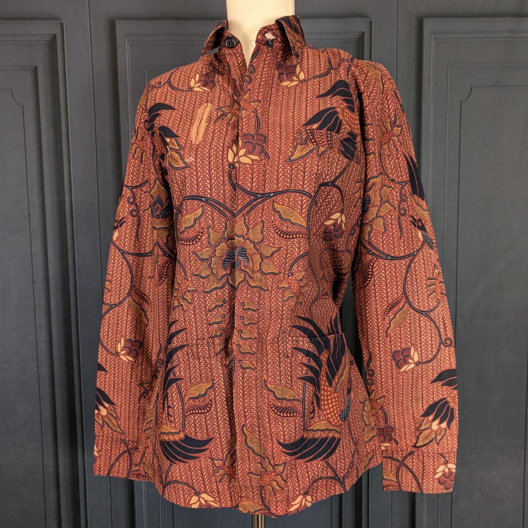 Vintage Danar Hadi Batik Dyed Cotton Shirt - Size Medium - Brown Boho ...